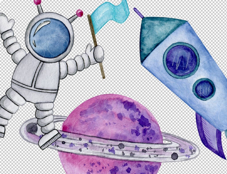 Watercolor Space Clipart. Little Astronaut Clipart. Planets Watercolor ...
