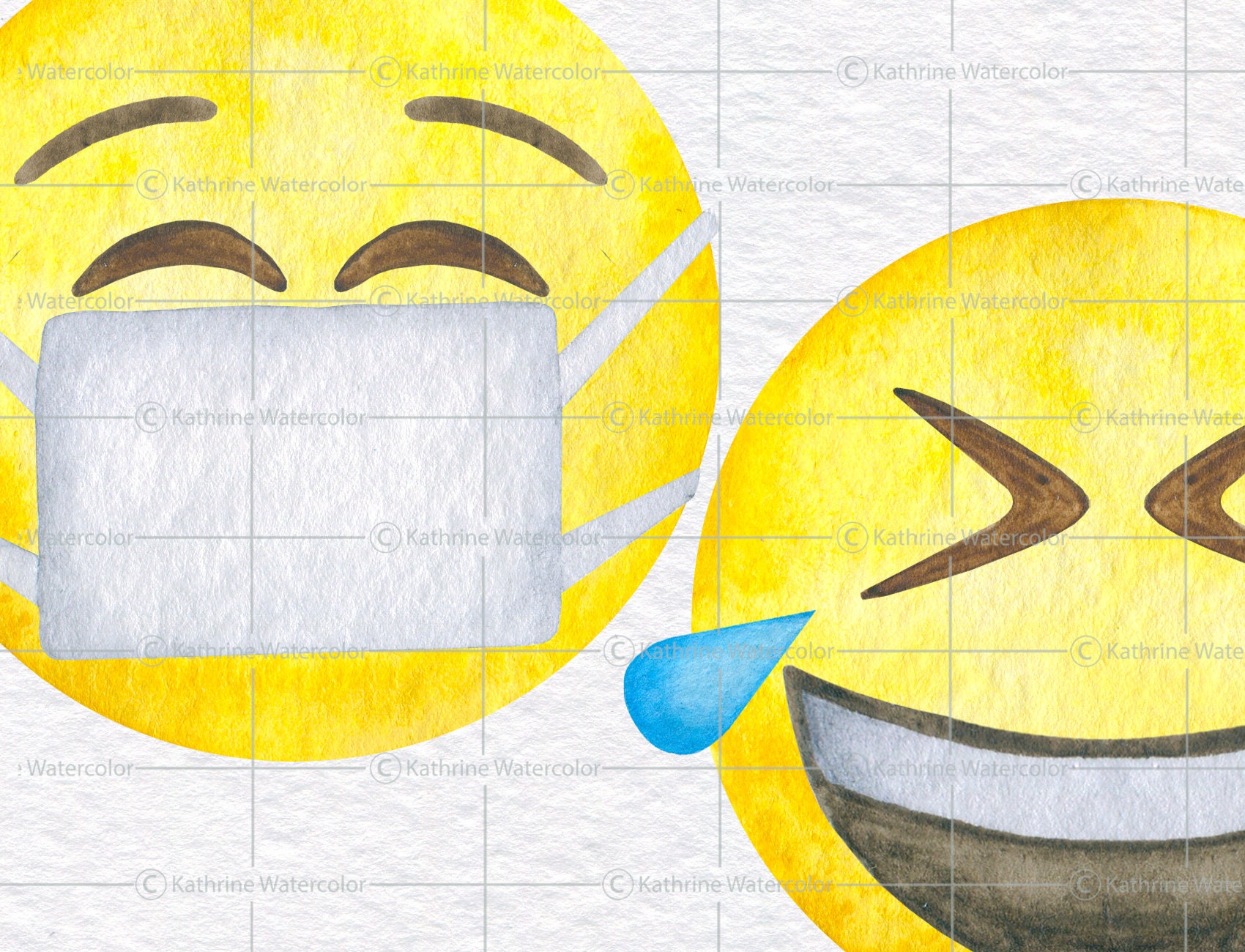 Watercolor Emoji Clipart, Planner Sticker, Watercolor Clipart,smiley ...