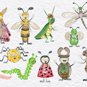 Watercolor Cute Bugs Clipart for Kids. Spider, Butterfly, Hornet ...