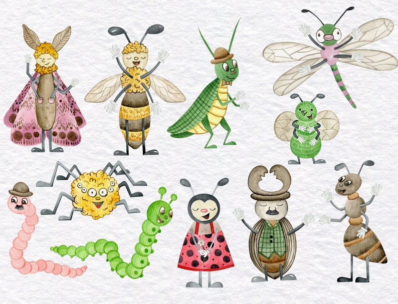 Watercolor Cute Bugs Clipart for Kids. Spider Butterfly - Etsy
