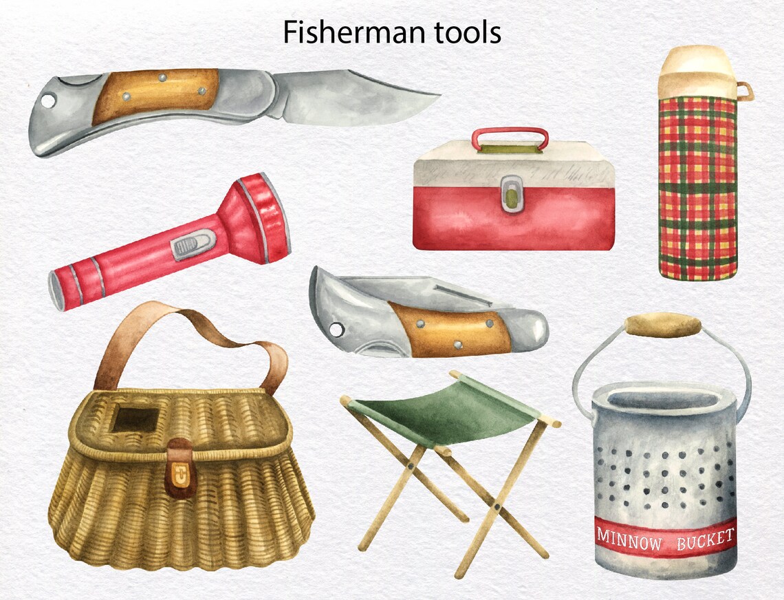 Fly Fishing Clipart. Watercolor Clipart Set. Trout Fish. Vintage ...