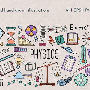 Physics School Elements. Hand Drawn Vector Doodle Clipart. Science ...