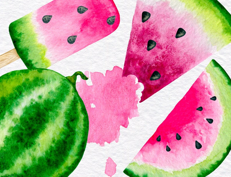 Watermelon Clipart, Watercolor Clipart, Summer Clipart, Watermelon Set ...