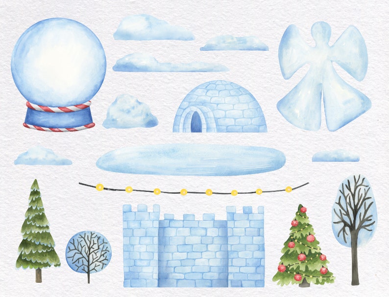 Children Winter Fun Outdoors. Watercolor Christmas Clipart. Winter ...