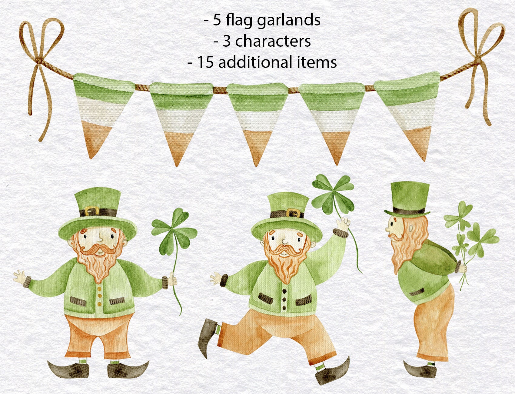 Saint Patricks Day. Watercolor Clipart. Leprechaun Characters. Greeting ...