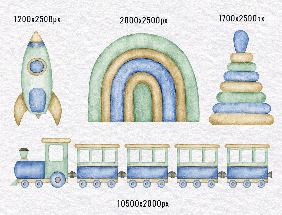 Baby Boy Toys Watercolor Clipart Elements Collection. Baby Shower.kids ...