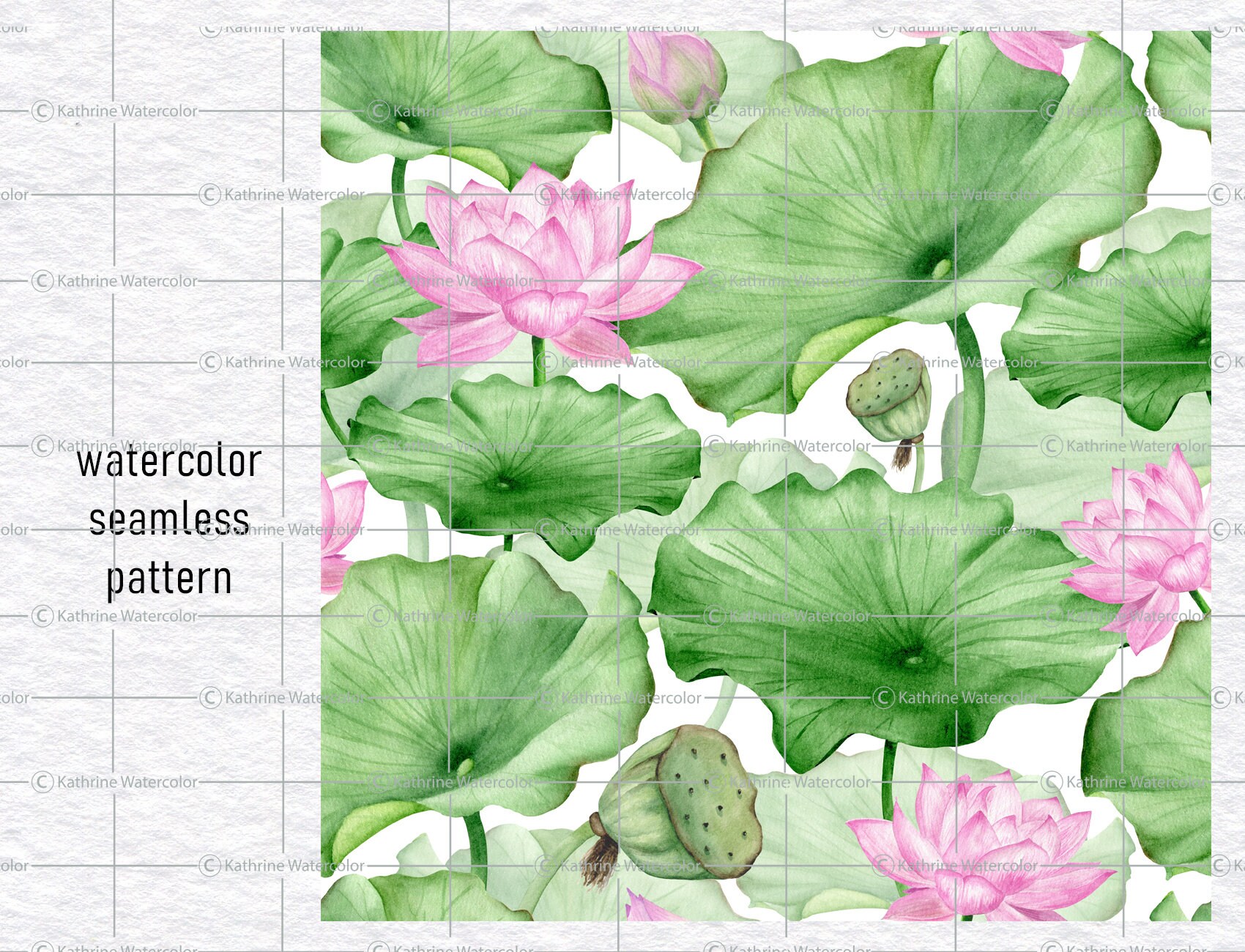 Pink Lotus Flower Watercolor Clipart Collection. Seamless - Etsy