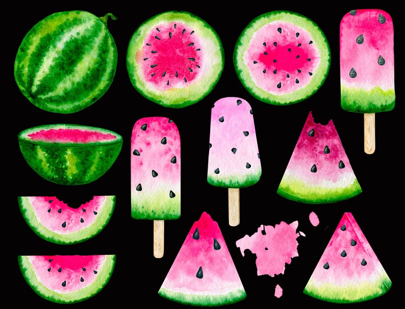 Watermelon Clipart, Watercolor Clipart, Summer Clipart, Watermelon Set ...