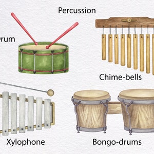 Musical Instruments Set. Watercolor Clipart Collection. Guitar, Violin ...