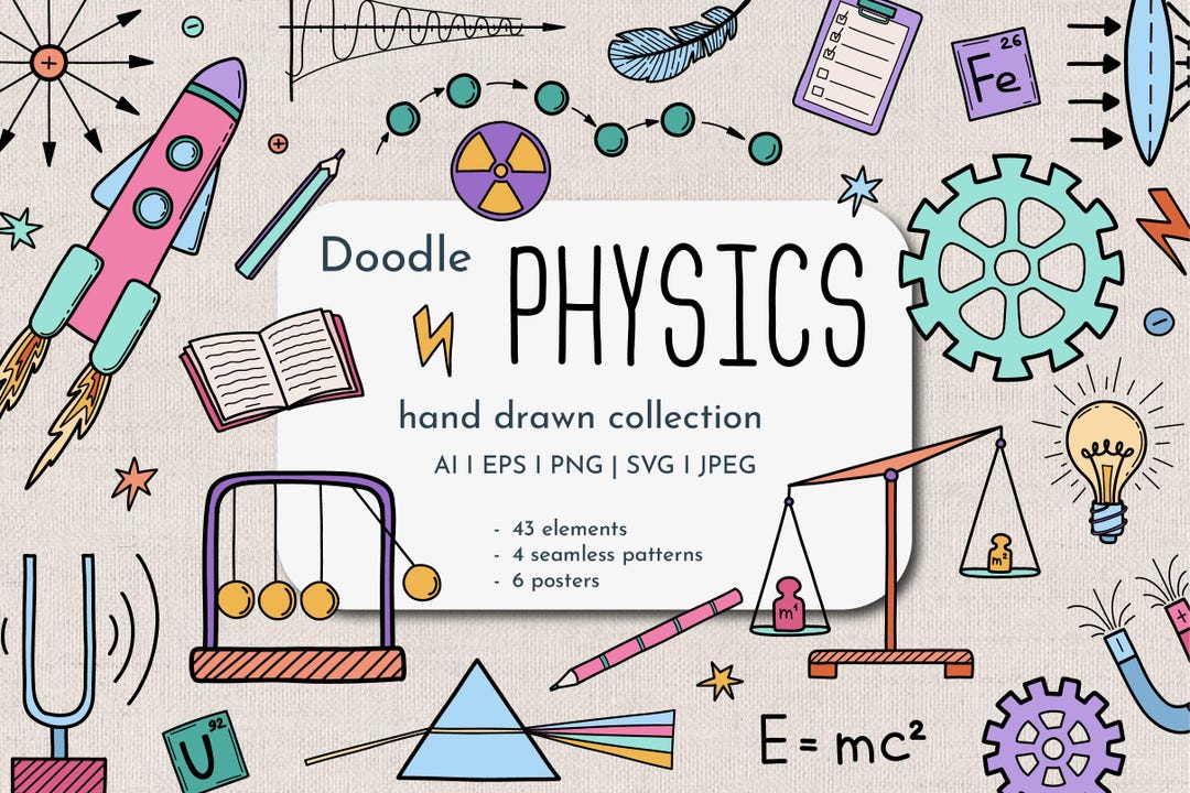 Physics School Elements. Hand Drawn Vector Doodle Clipart. Science ...