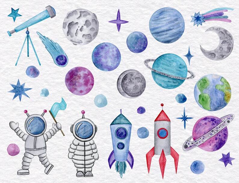 Watercolor Space Clipart. Little Astronaut Clipart. Planets Watercolor ...