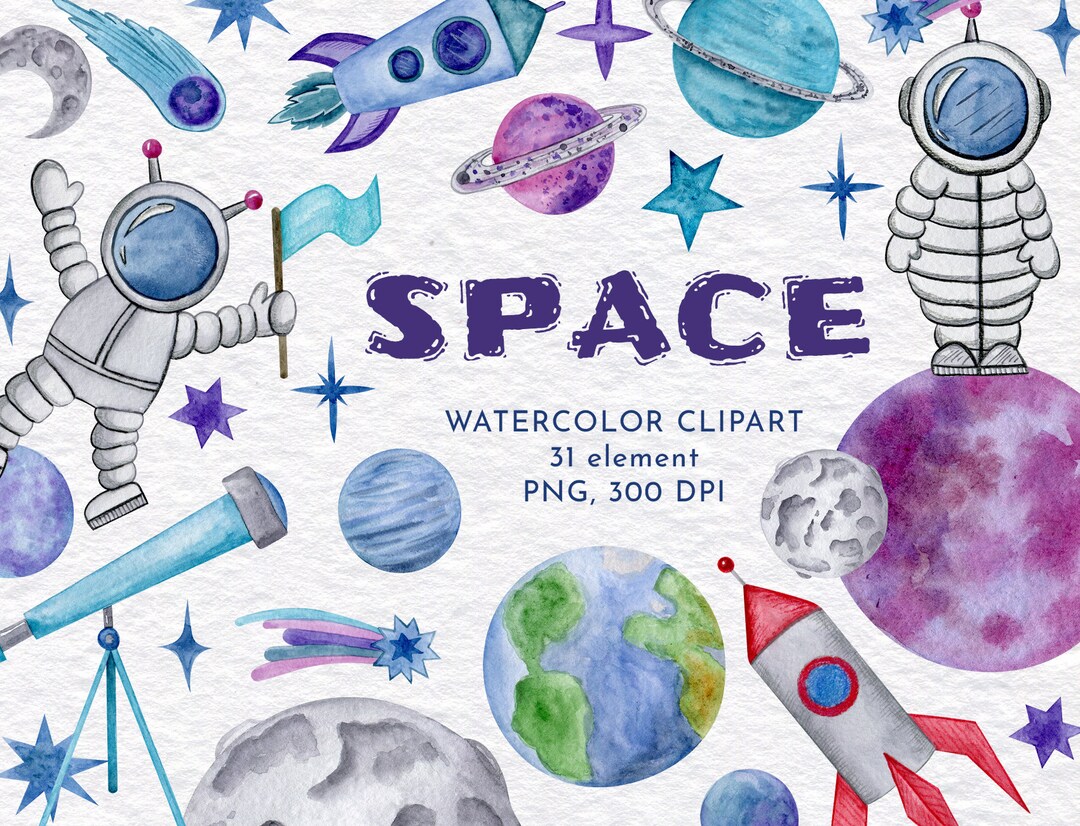 Watercolor Space Clipart. Little Astronaut Clipart. Planets Watercolor ...