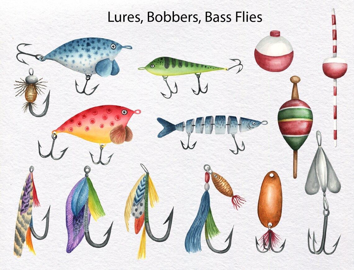 Fly Fishing Clipart. Watercolor Clipart Set. Trout Fish. Vintage ...