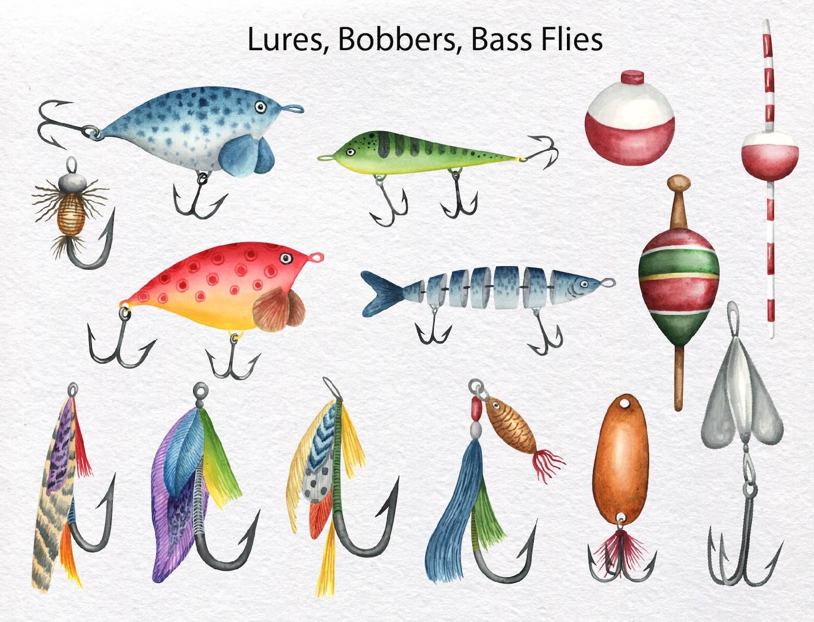 Fly Fishing Clipart. Watercolor Clipart Set. Trout Fish. Vintage ...