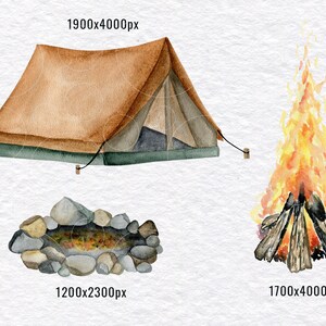Watercolor Camping Clipart / Hand Drawn Elements / Forest Rest/ Hiking ...