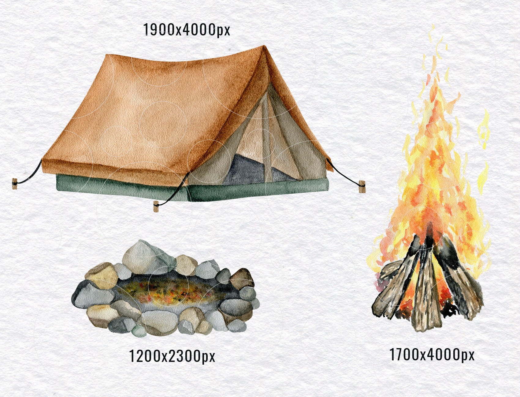 Watercolor Camping Clipart / Hand Drawn Elements / Forest Rest/ Hiking ...