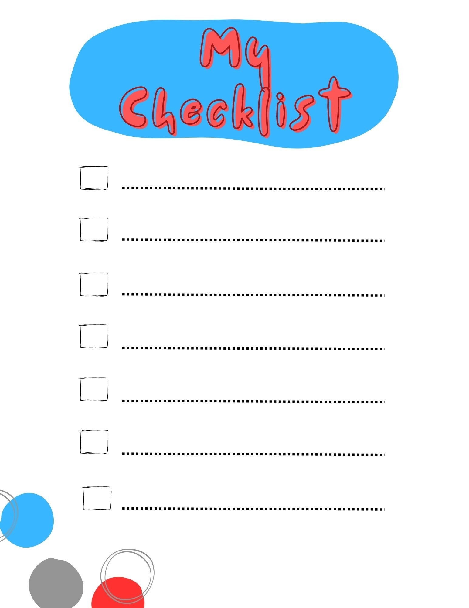 Checklist Template For Elementary Students
