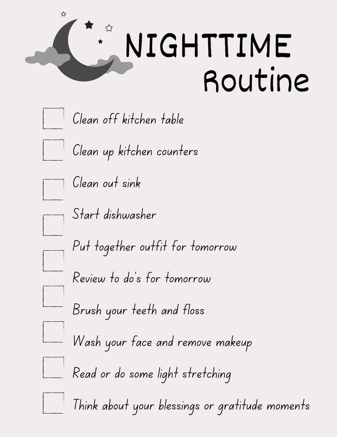 Nighttime Routine Checklist - Etsy