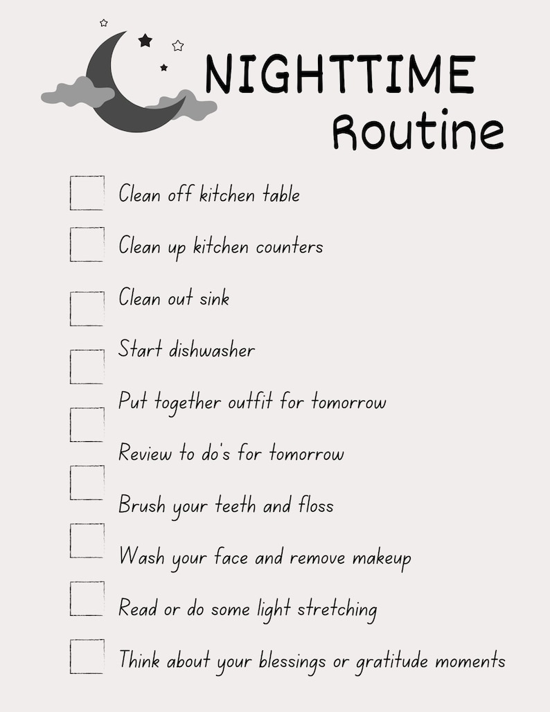 Nighttime Routine Checklist Etsy