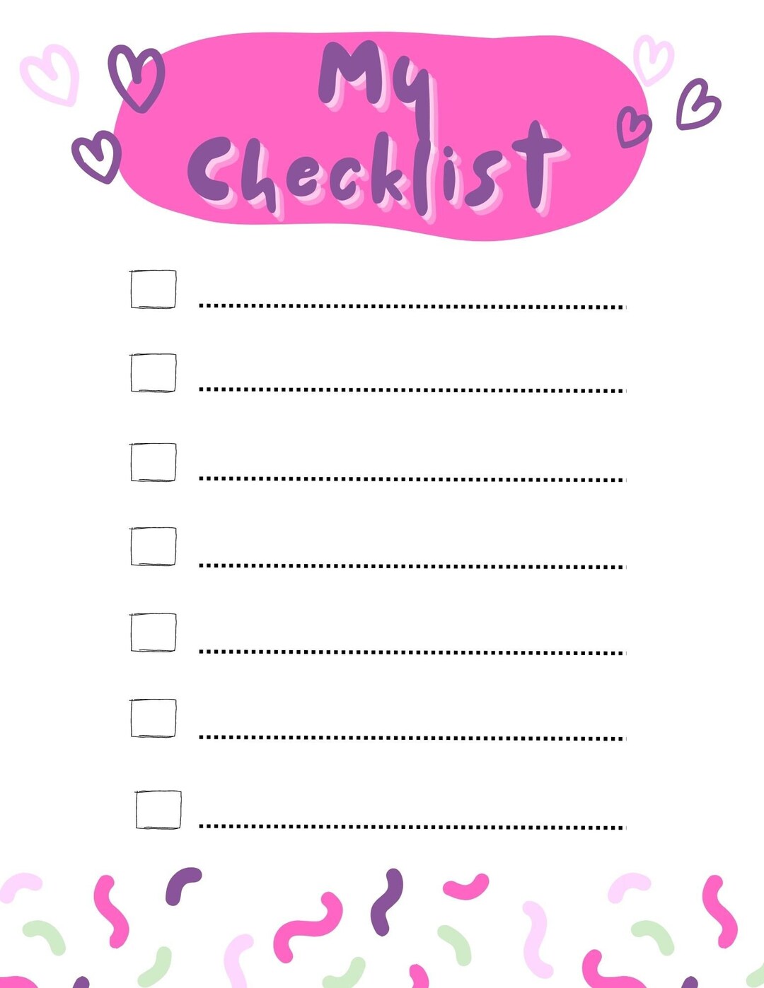 Girly Kids Checklist - Blank - Etsy