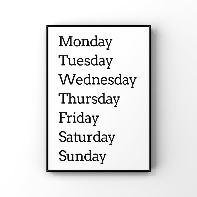Days of the Week Digital Printable Instant Download - Etsy
