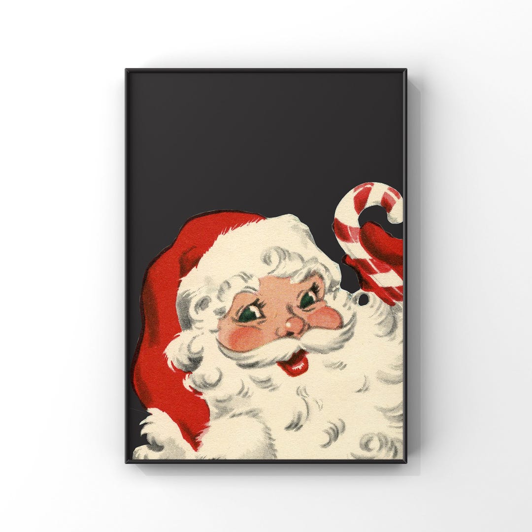 Retro Santa - Black Background- Digital Printable - Instant Download ...