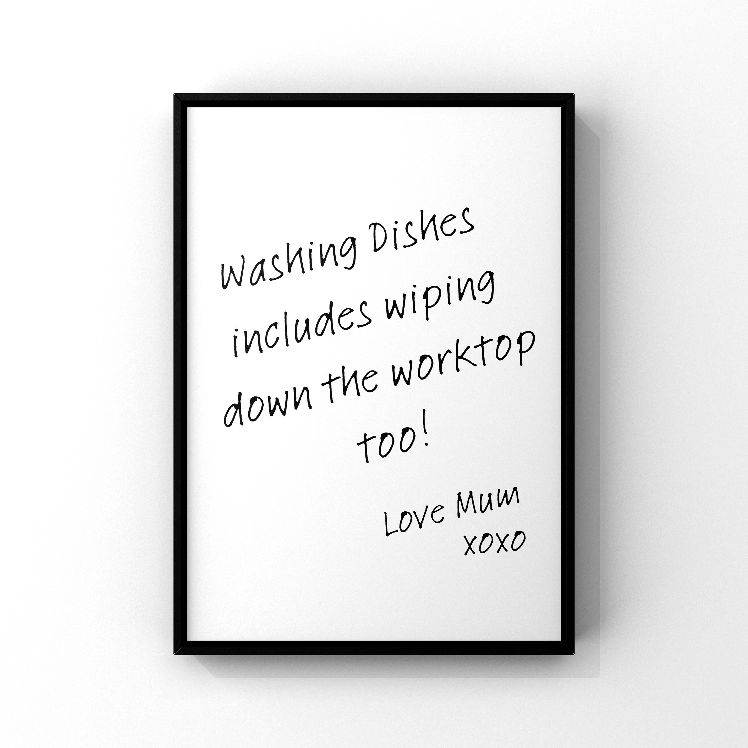 Washing Dishes Includes Wiping the Worktops Love Mum Digital Printable ...