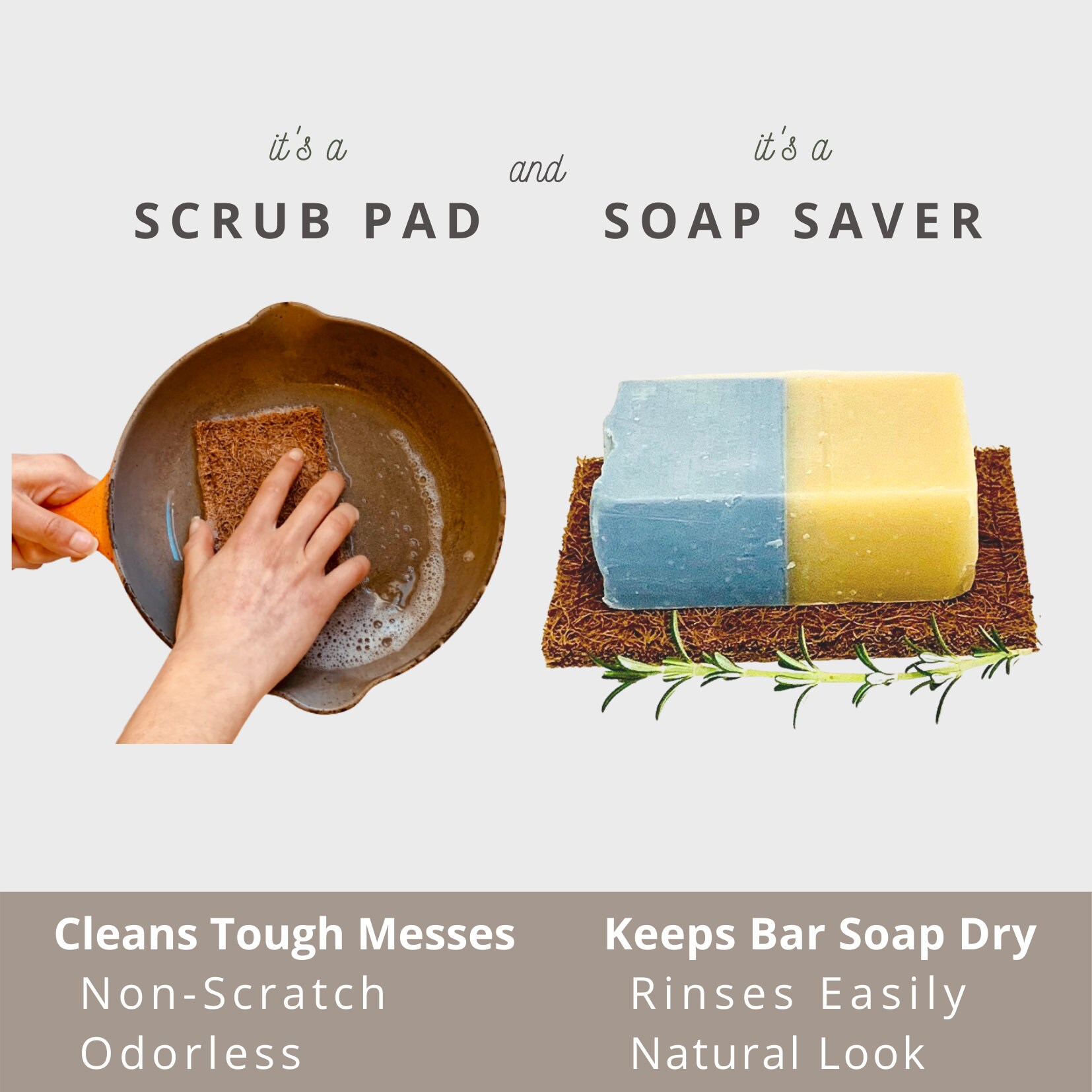 Scrub Pad & Soap Saver Pad - 2, 4, 6 Pack | Coconut Fiber, Compostable ...