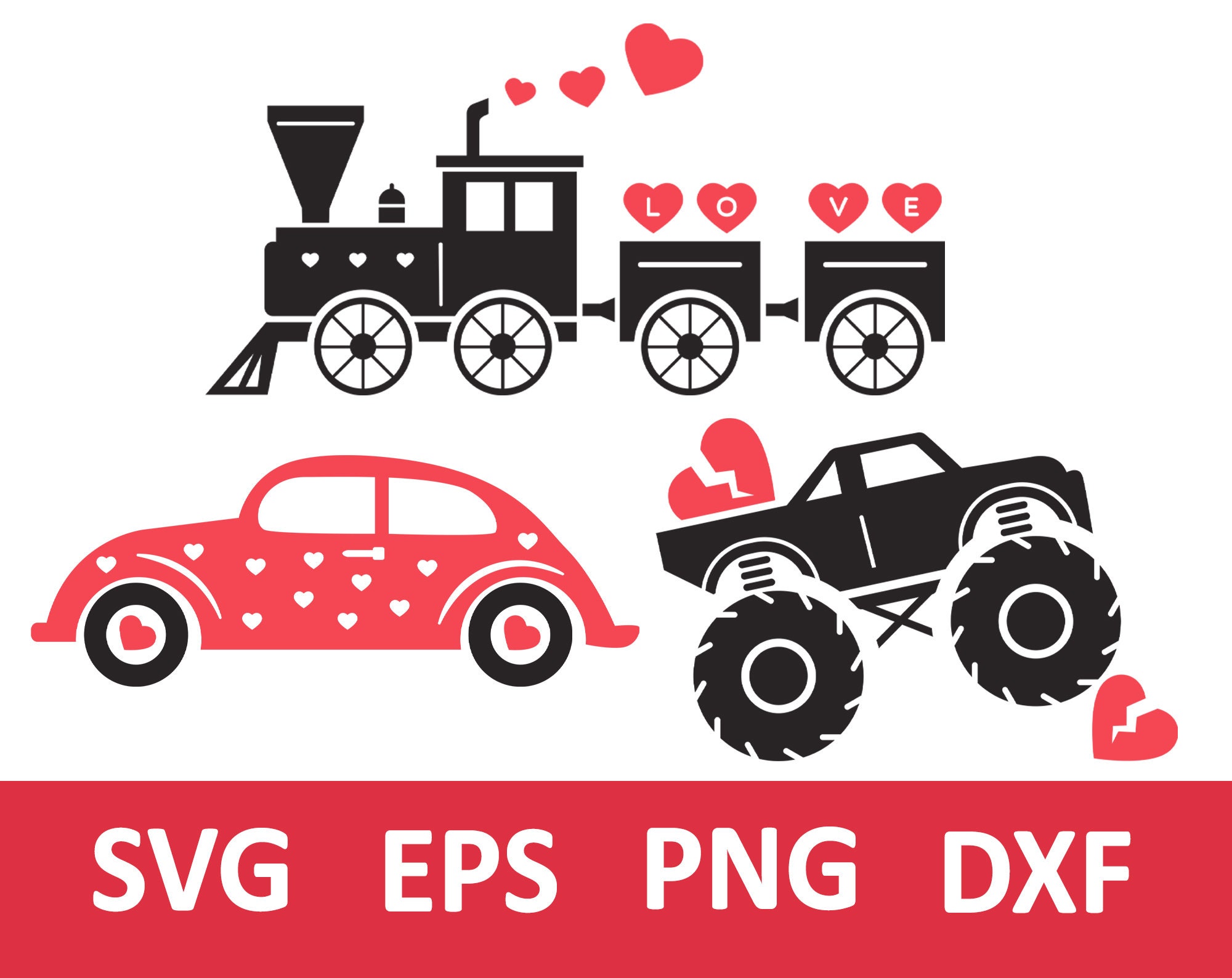 Valentines Day Red Truck, Train, & Car SVG Instant Digital Download ...