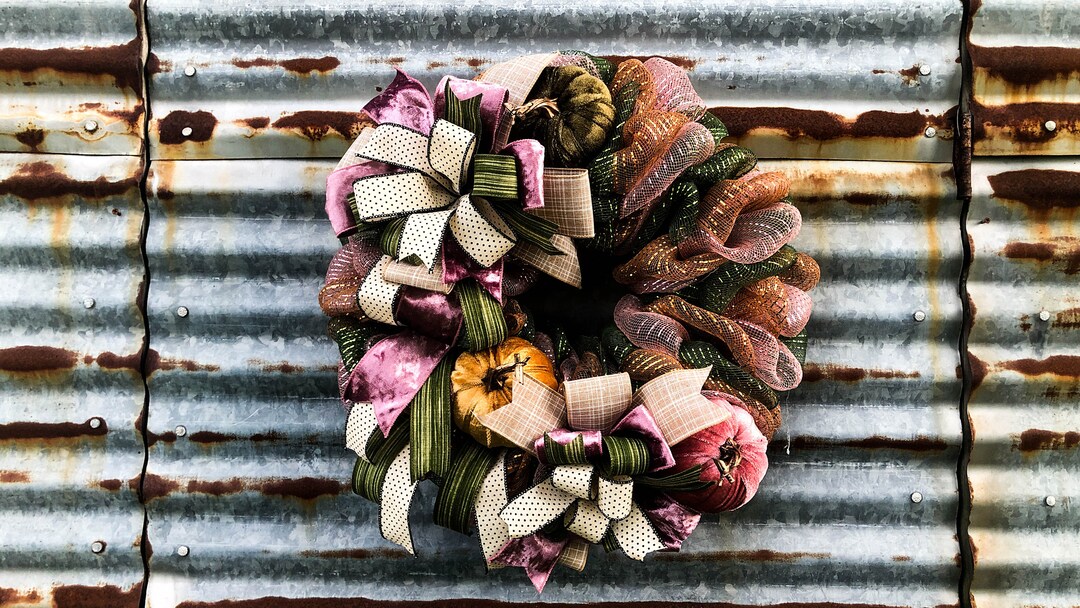 Fall Deco Mesh Bubble Wreath Fall Velvet Pumpkin Wreath - Etsy