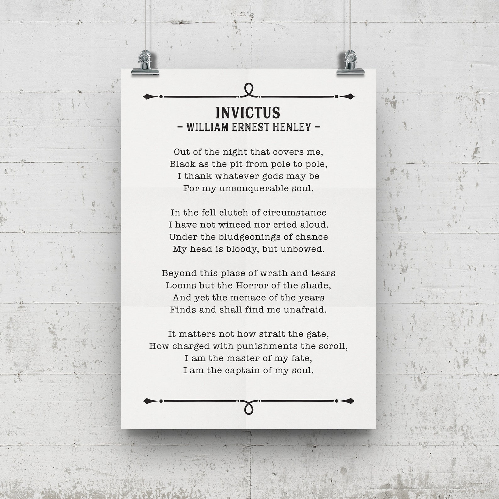 Invictus Poem Poster, Poem Print, William Ernest Henley, Poem Wall Art ...