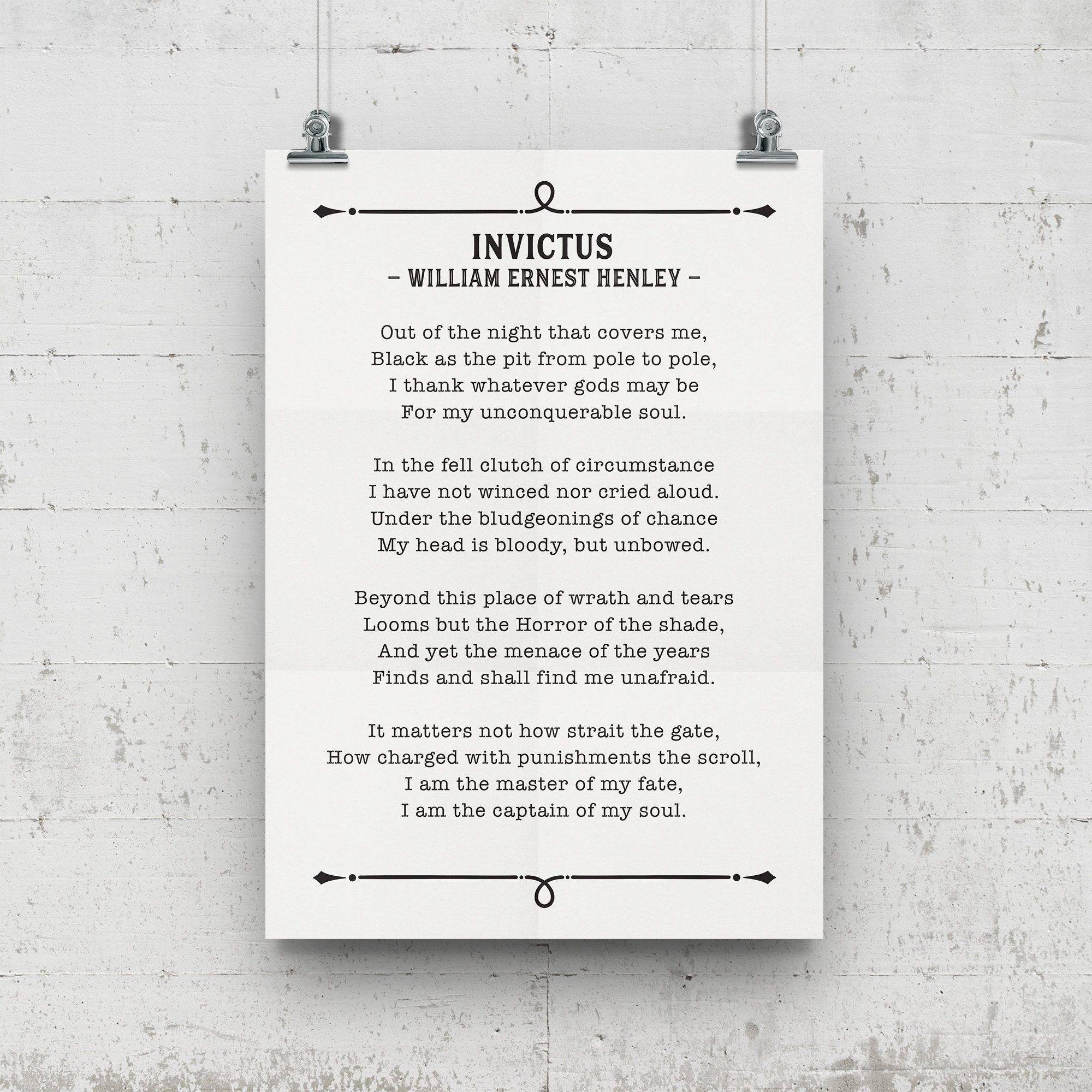 Invictus Poem Poster, Poem Print, William Ernest Henley, Poem Wall Art ...