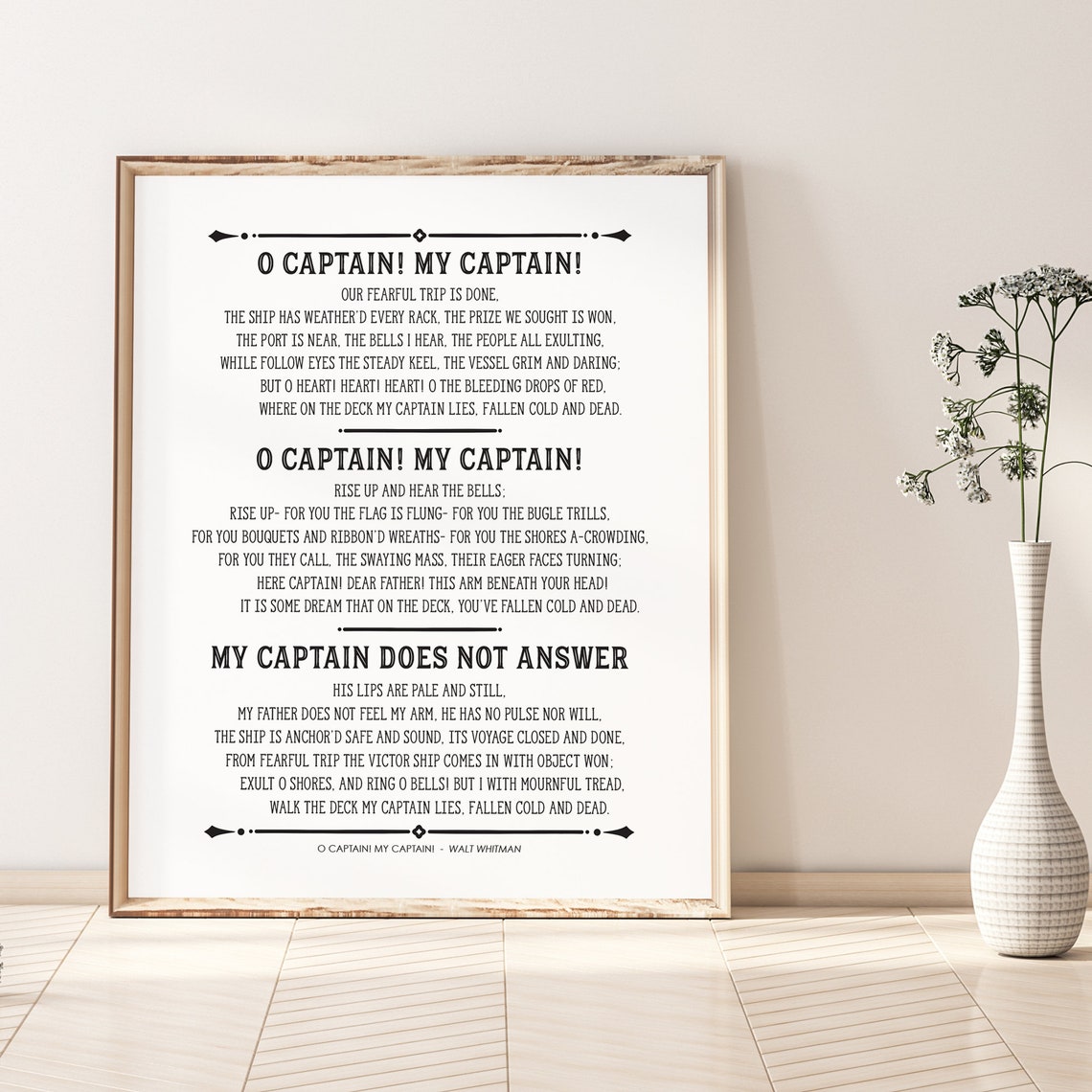 O Captain My Captain, Walt Whitman, Poem Print, Poetry Lover Gift, Poem ...
