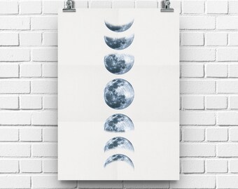 Phases of the Moon Print Poster, Lunar Moon Cycle Poster, Boho Crescent ...