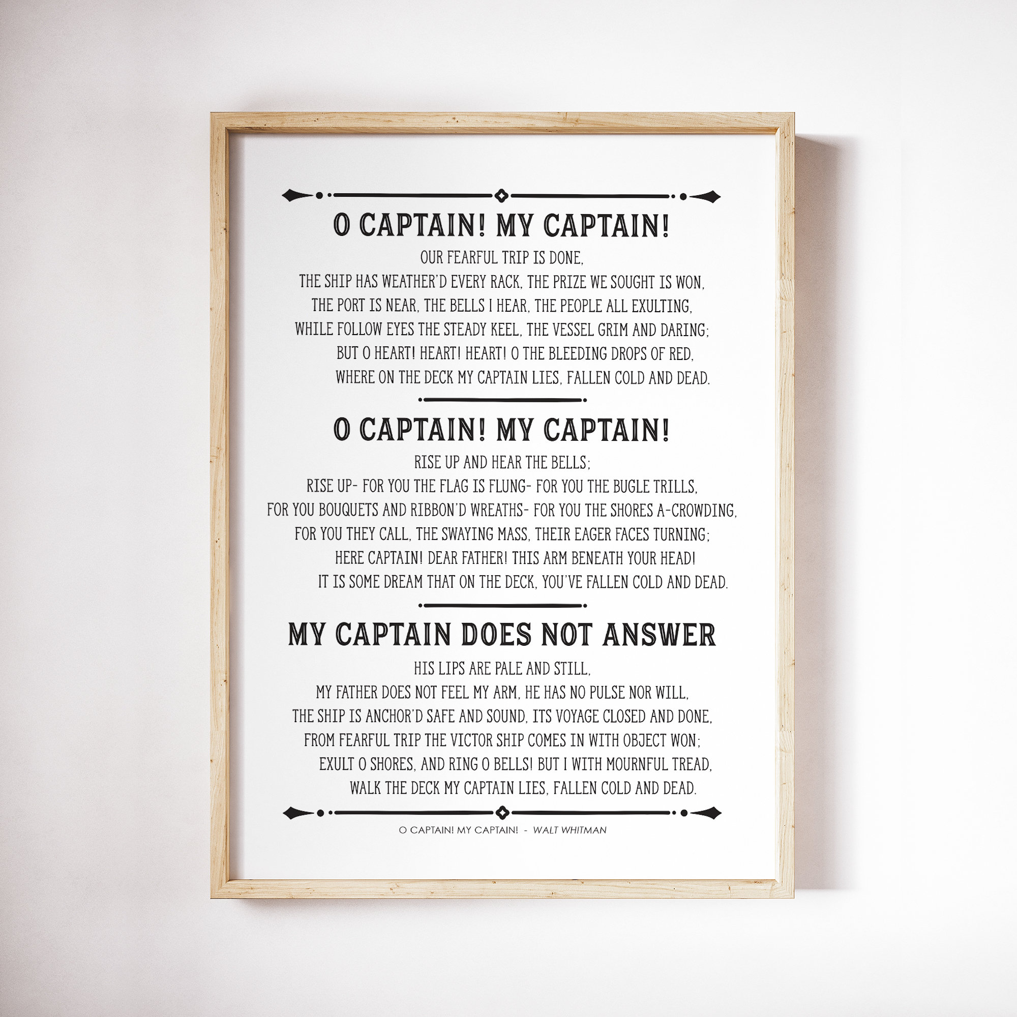 O Captain My Captain Walt Whitman Poem Print Poetry Lover | Etsy