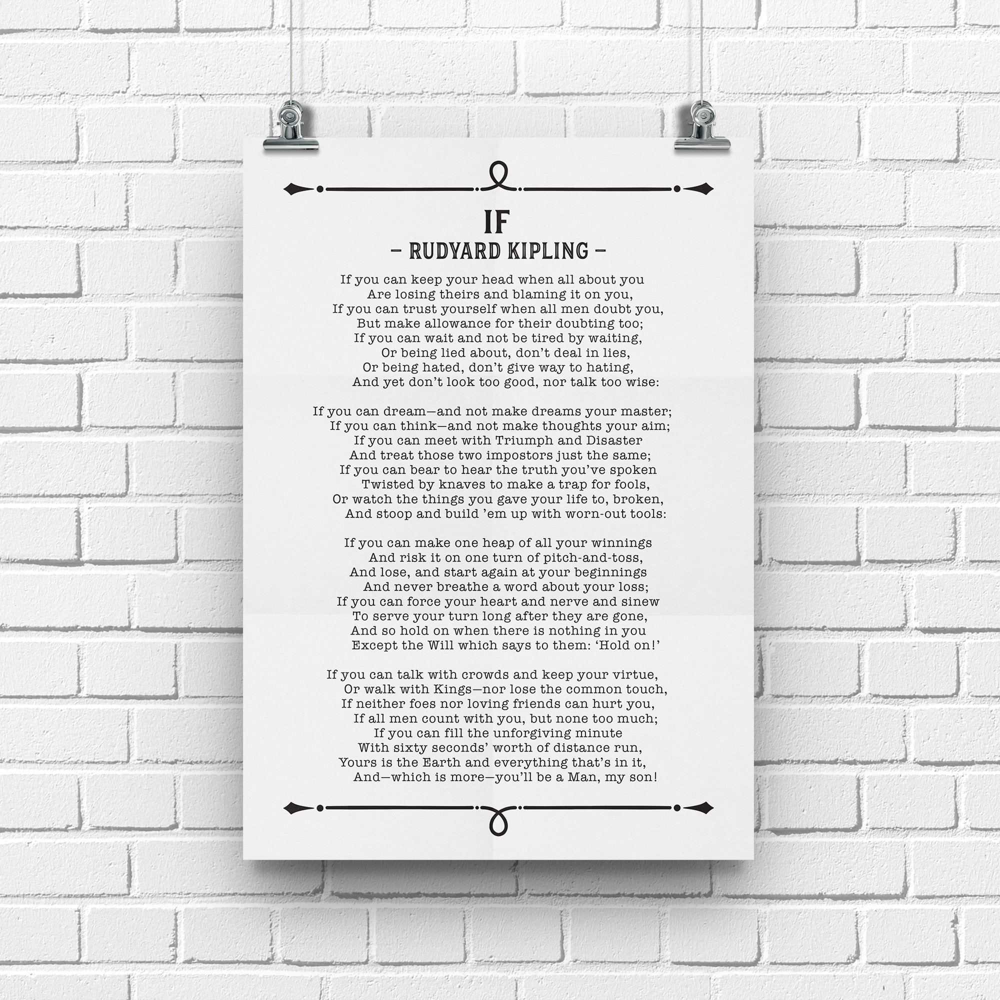 IF Poem Print Rudyard Kipling, Poetry Lover Gift - Etsy