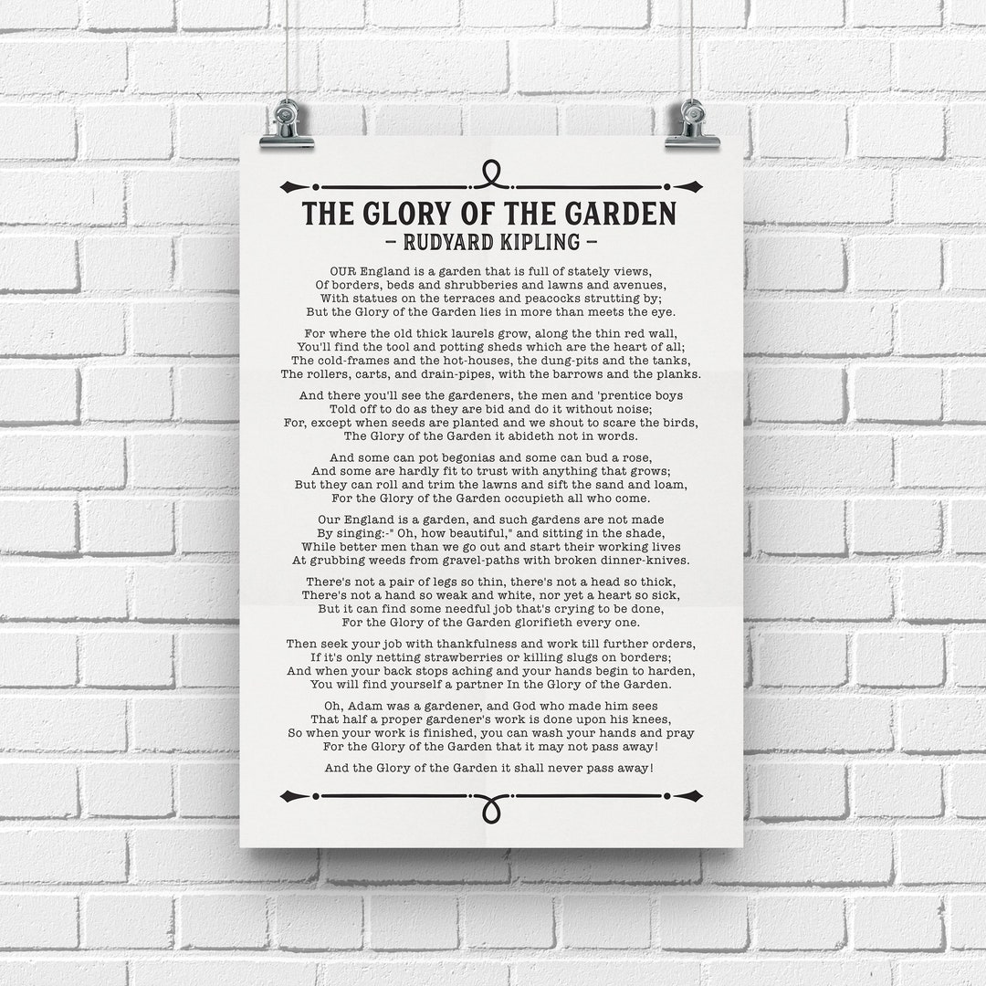 The Glory of the Garden Poem Print Rudyard Kipling, Poetry Lover Gift ...