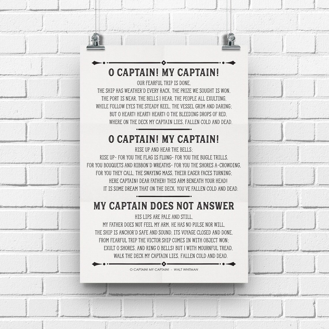 O Captain My Captain Walt Whitman Poem Print Poetry Lover - Etsy