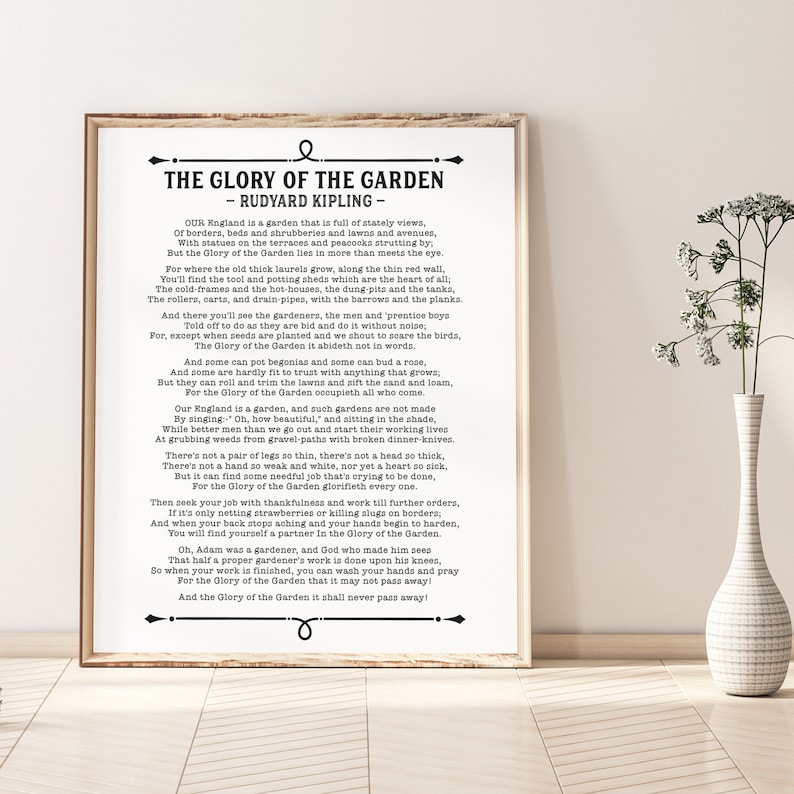 The Glory of the Garden Poem Print Rudyard Kipling, Poetry Lover Gift ...
