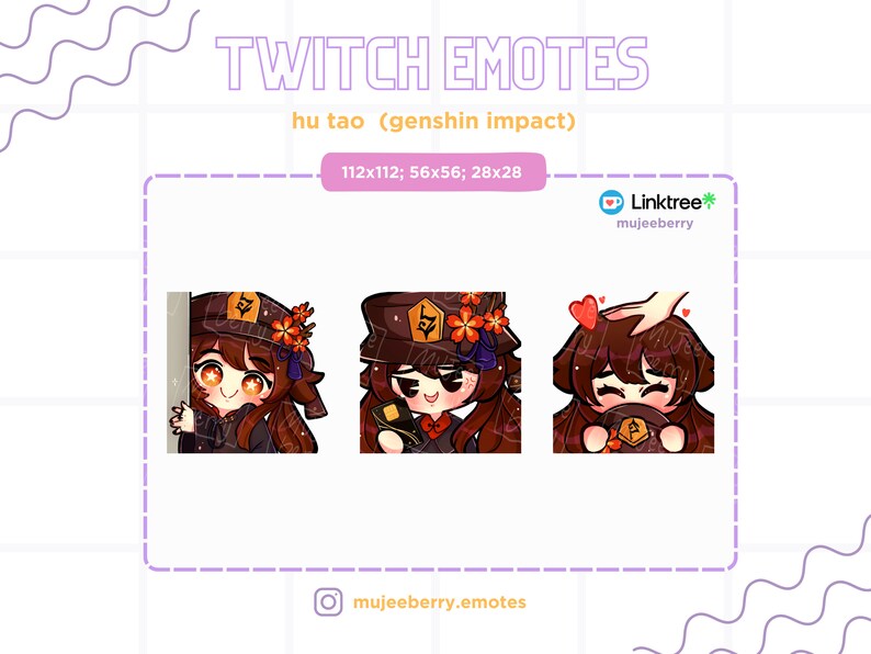 Hu Tao Emotes Set Genshin Impact Twitch Discord Streamer Graphics Chibi ...