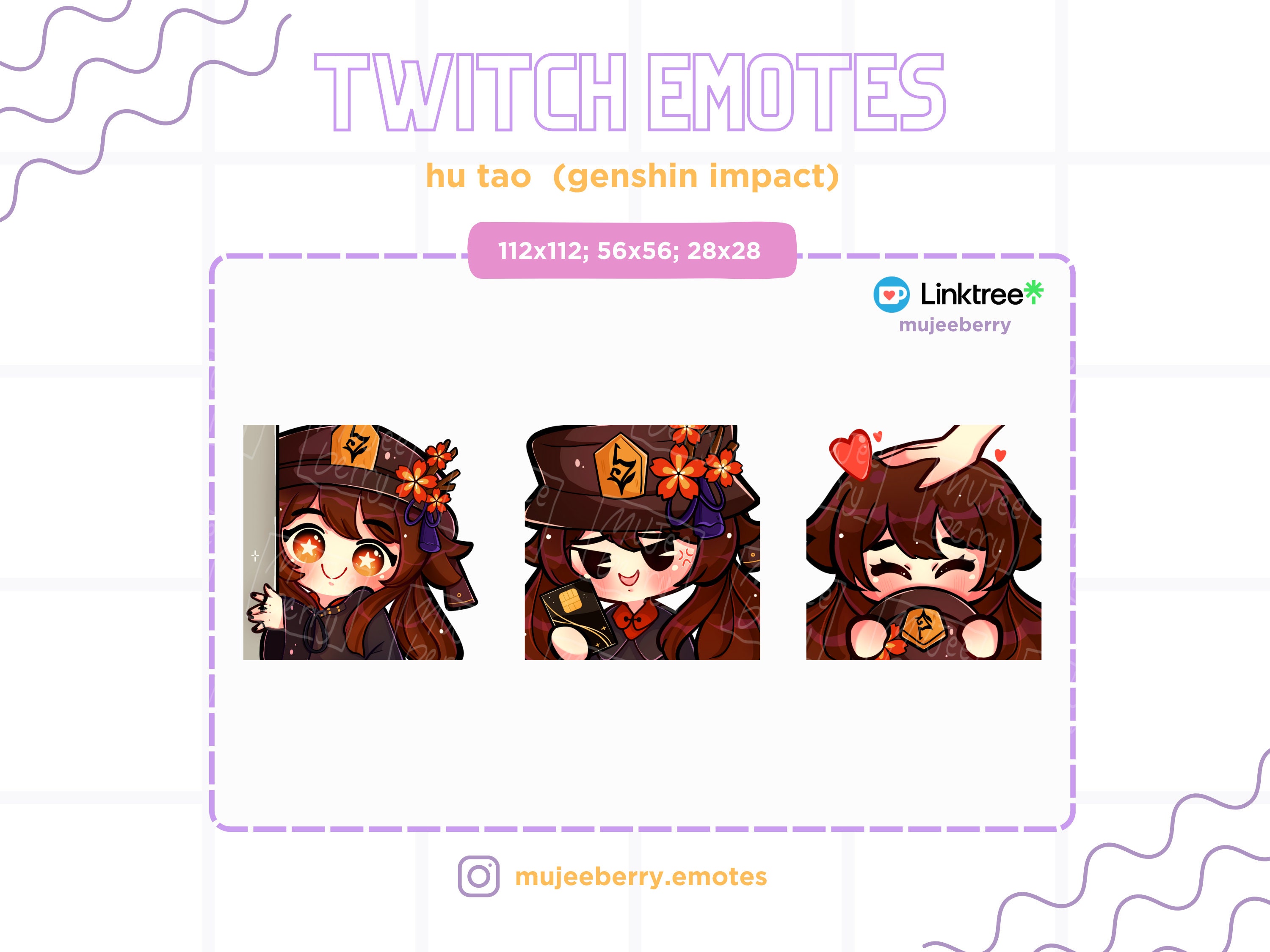 Hu Tao Emotes Set Genshin Impact Twitch Discord Streamer Graphics Chibi ...