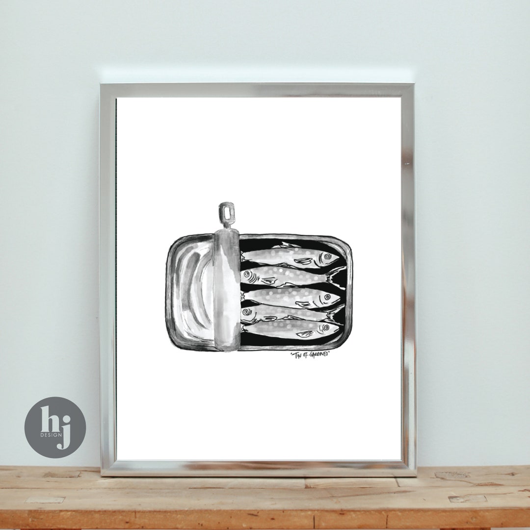 Sardine Tin Print Watercolour Seafood Food Print Sardines in a Tin ...