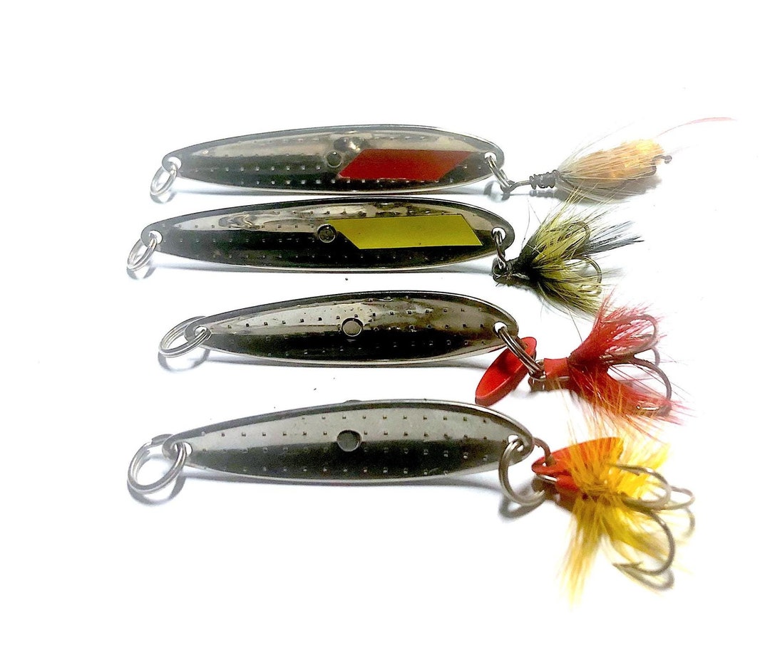 Vtg. (4) Swedish Pimple Spoon Fishing Lure W/fly Hooks - Etsy