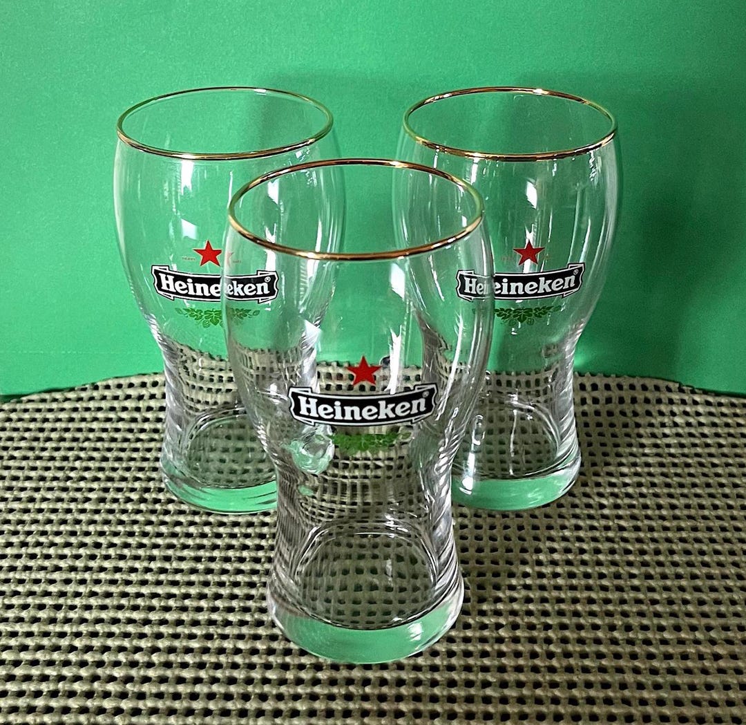 Vtg. (3) 10 Fl.oz. Heineken Beer Glasses W/gold Rim - Etsy