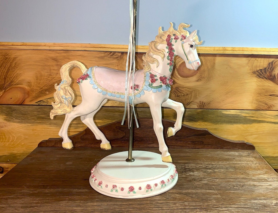 Vintage - 17" Tall White Carousel Horse Figurine - Etsy