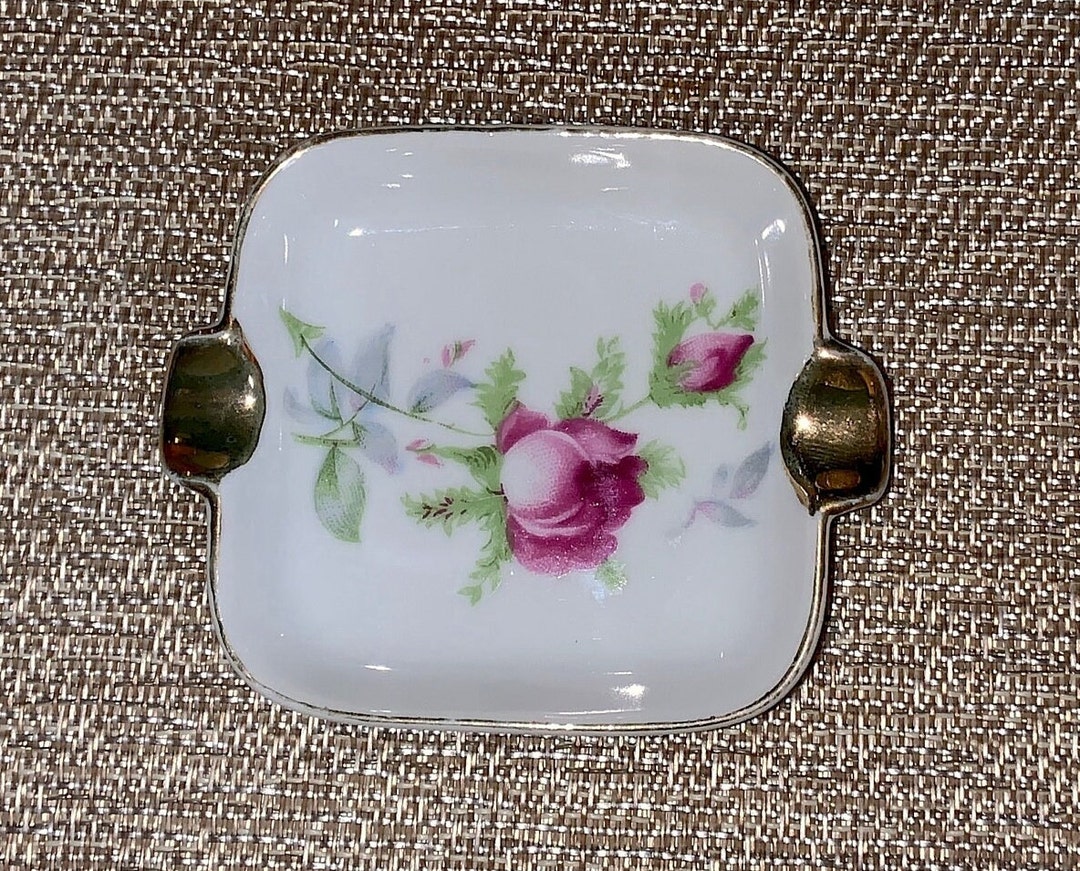 Vintage - Square Porcelain Personal 2 Slot Ashtray With Gold Trim ...