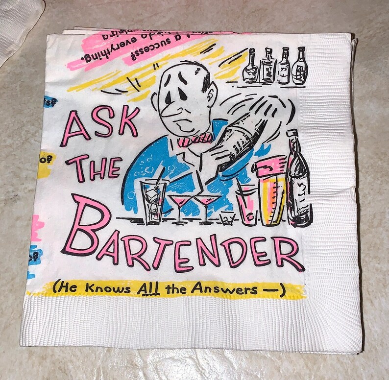 Vintage 16 Funny Cocktail Napkins & 1 Napkin Box - Etsy