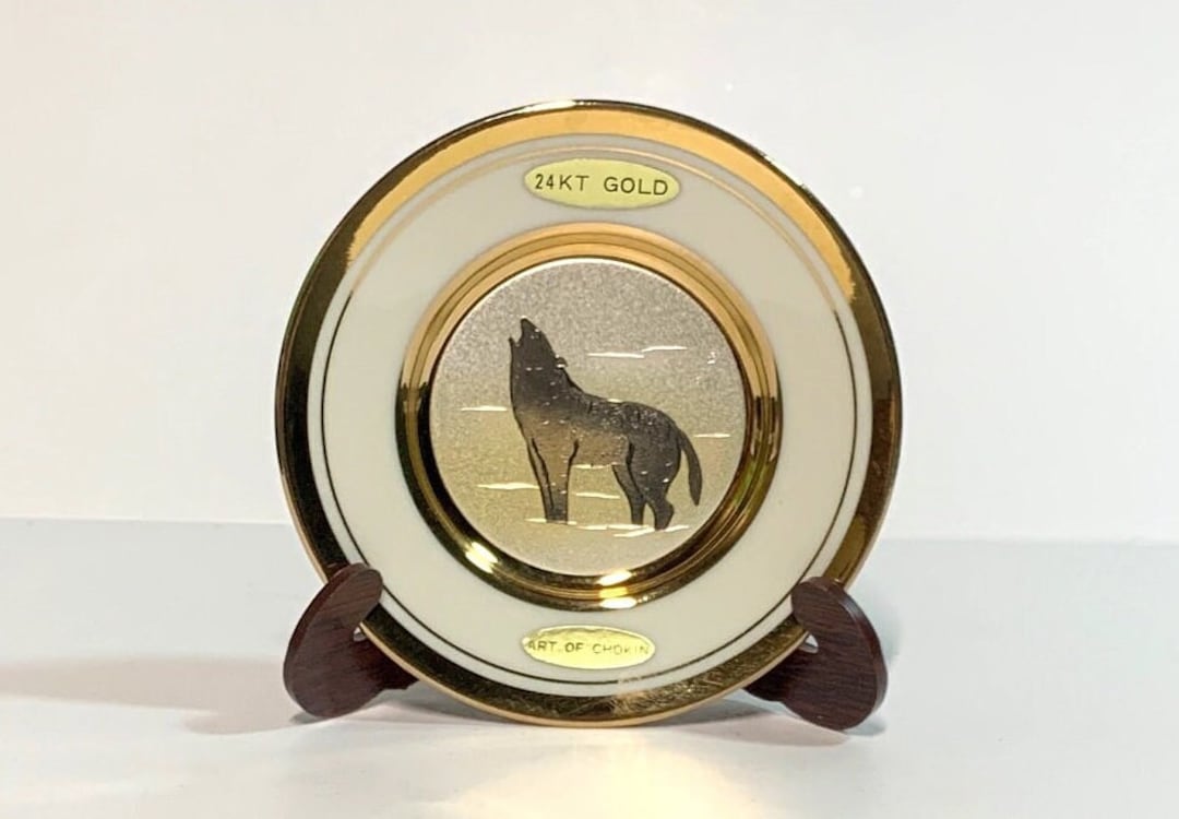 Vintage 4 Art of Chokin wolf Plate, 24kt Gold - Etsy