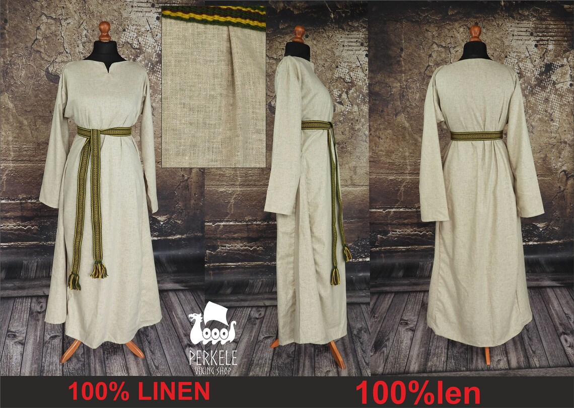 100% linen Viking dress Medieval Underdress Early Medieval | Etsy