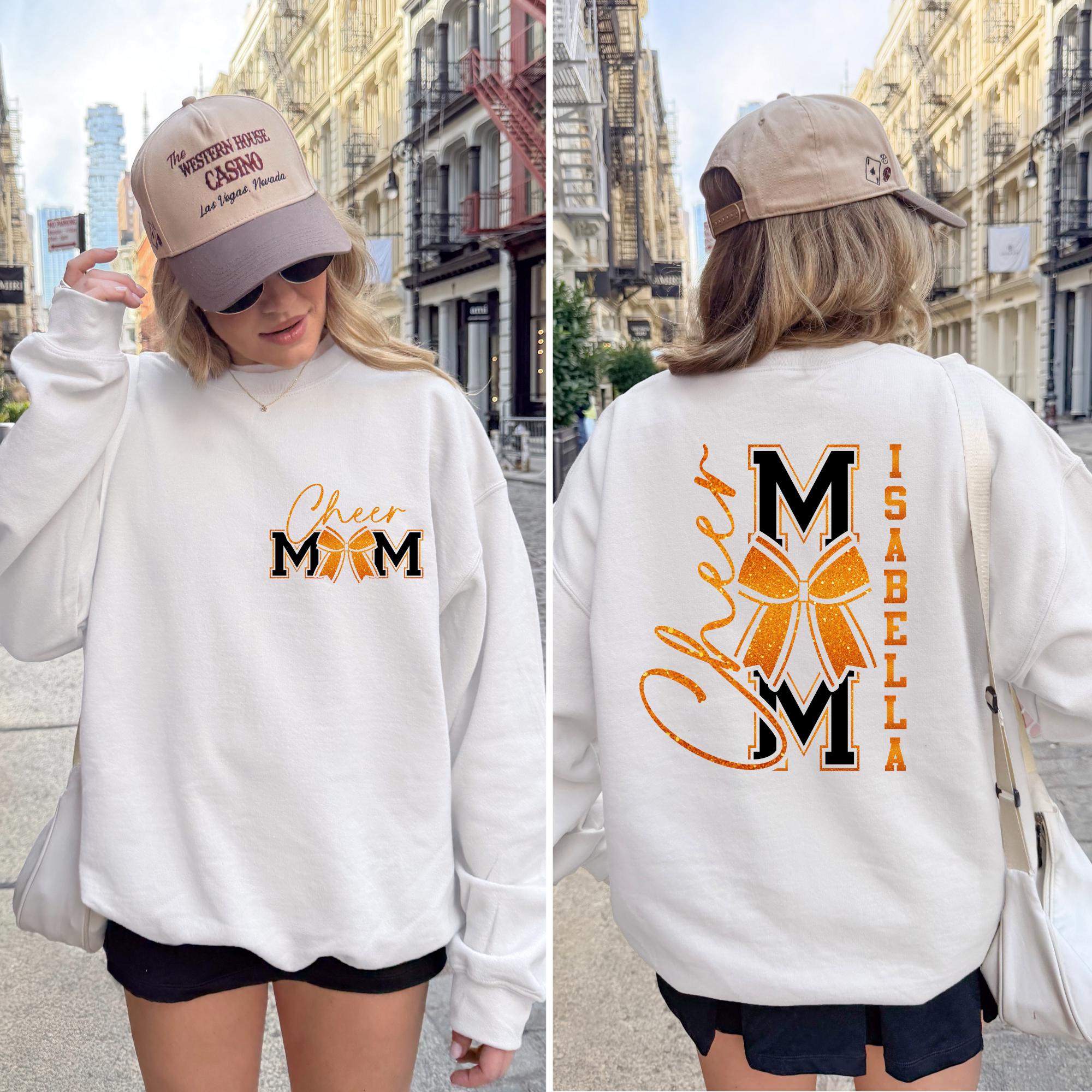Personalized Cheer Mom Sweatshirt With Gold Glitter Bow and Name ...